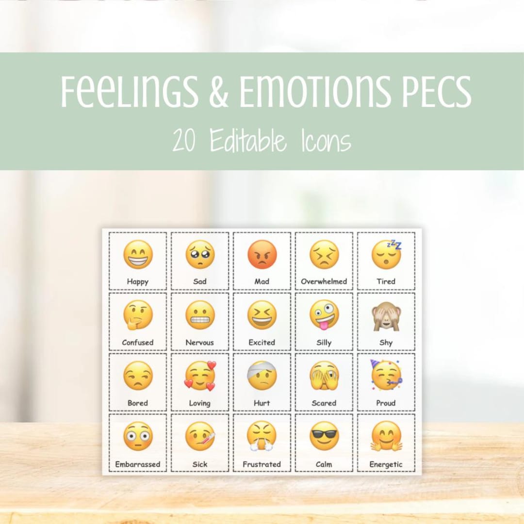 Feelings & Emotions PECS Cards — Editable AAC Visuals, Autism Nonverbal ...