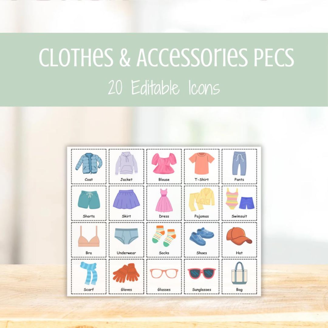 Clothes & Accessories PECS Cards — Editable AAC Visuals, Autism ...