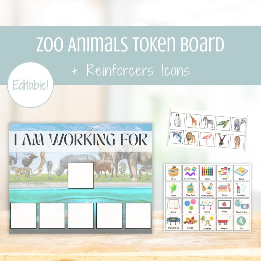 Zoo Animals Token Board + Reinforcers PECS - Editable Token Chart ...