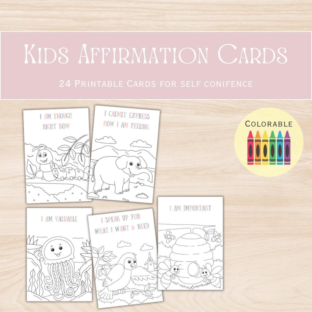 Colorable Positive Affirmation Cards for Kids | Animal Affirmation ...
