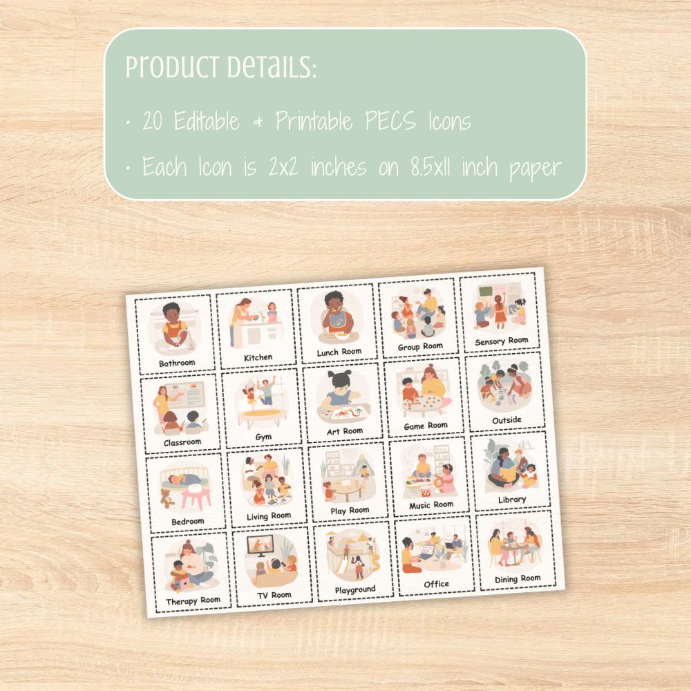 ABA Rooms & Areas PECS Cards — Editable AAC Visuals, Autism Nonverbal ...
