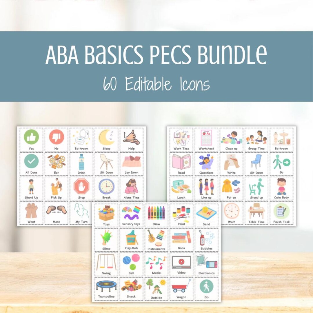 ABA Basics PECS Icons Bundle - Editable AAC Visuals, Autism Nonverbal ...