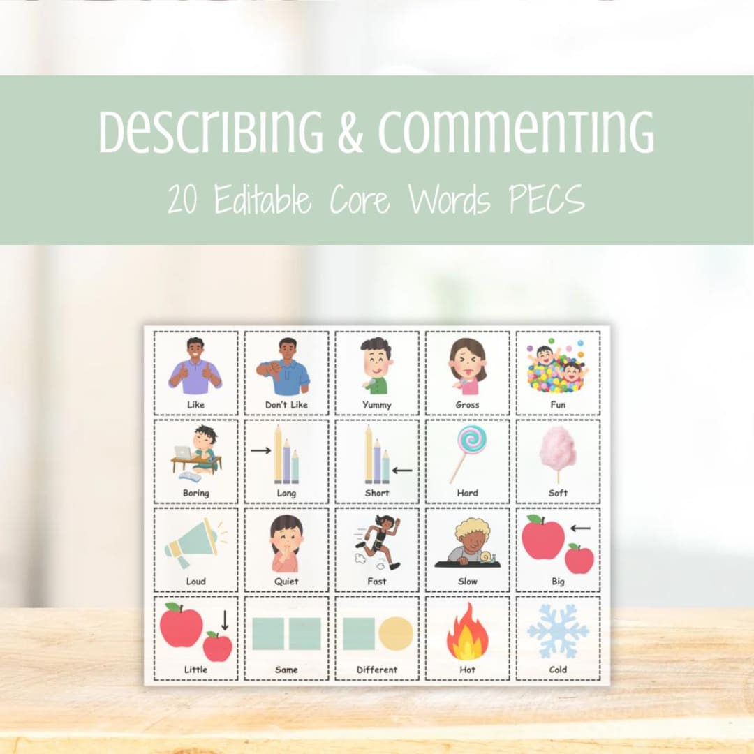 Descriptive Core Words PECS - Editable AAC Visuals, Autism Nonverbal ...