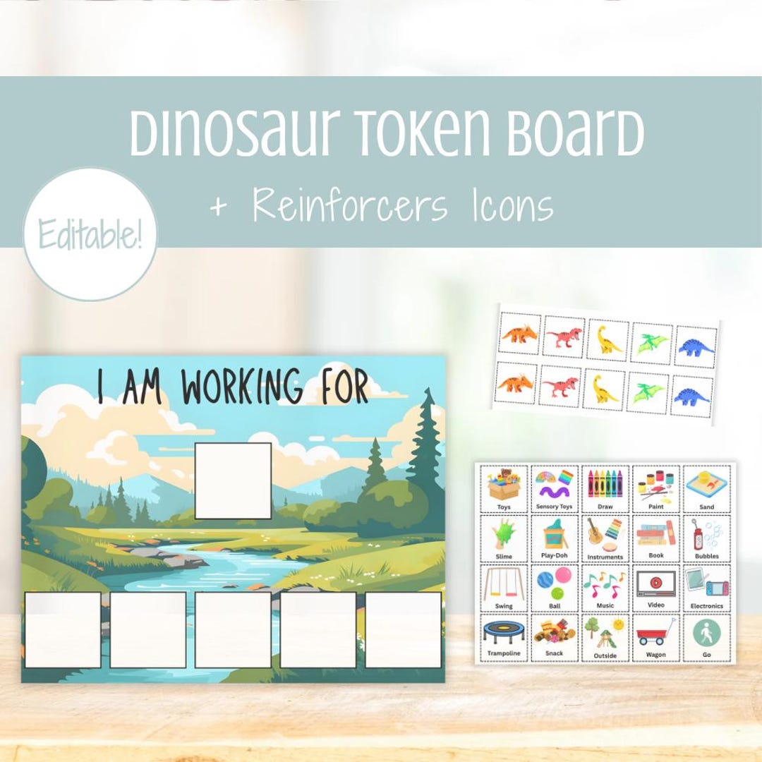 Dinosaur Token Board + PECS — Editable Token Chart, Incentives Board ...