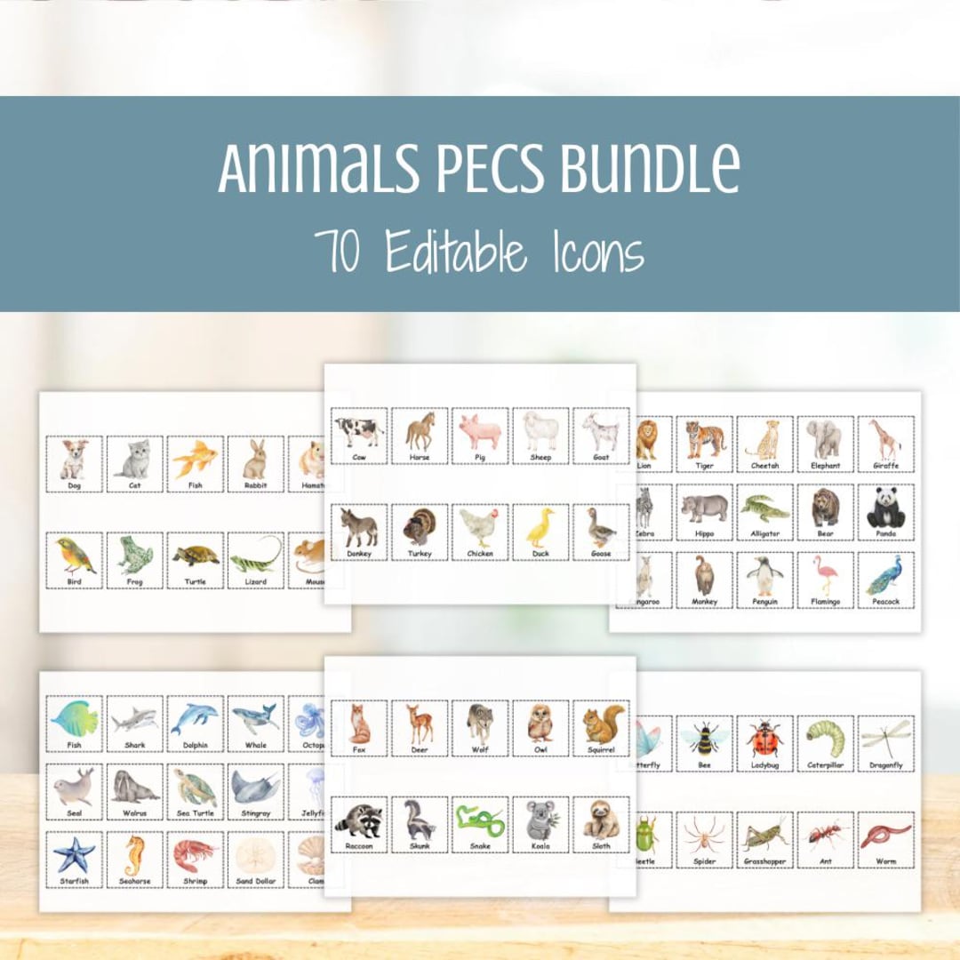 Animal PECS Cards Bundle — Editable AAC Visuals, Autism Nonverbal ...