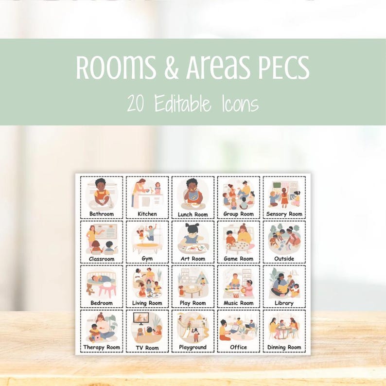 ABA Rooms & Areas PECS Icons - Editable AAC Visuals, Autism Nonverbal ...