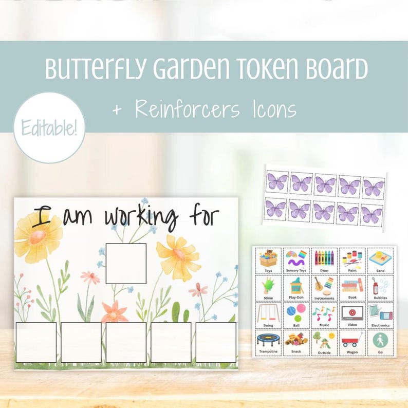 Butterfly Garden Token Board + PECS — Editable Token Chart, Incentives ...