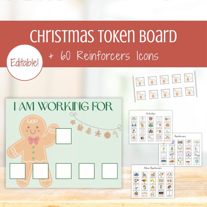 Christmas Token Board + Reinforcer PECS Cards - Editable Token Chart ...