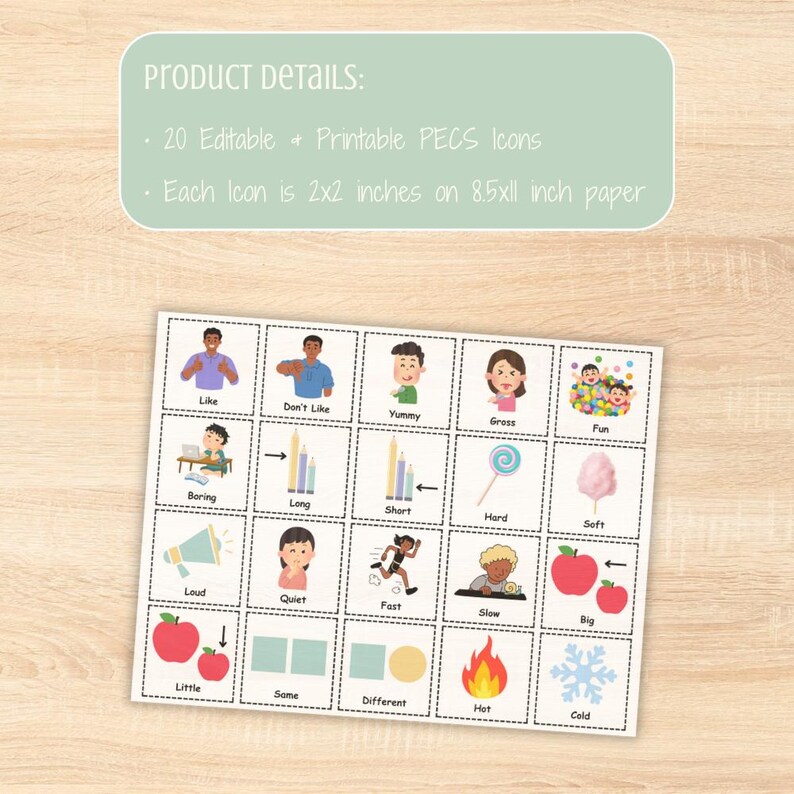 Descriptive Core Words PECS - Editable AAC Visuals, Autism Nonverbal ...
