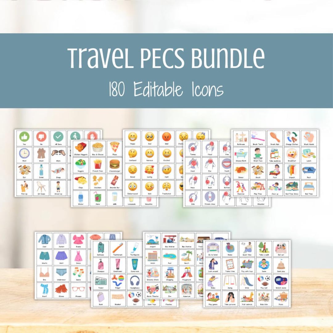 Travel PECS Cards Bundle — Editable AAC Visuals, Autism Nonverbal ...