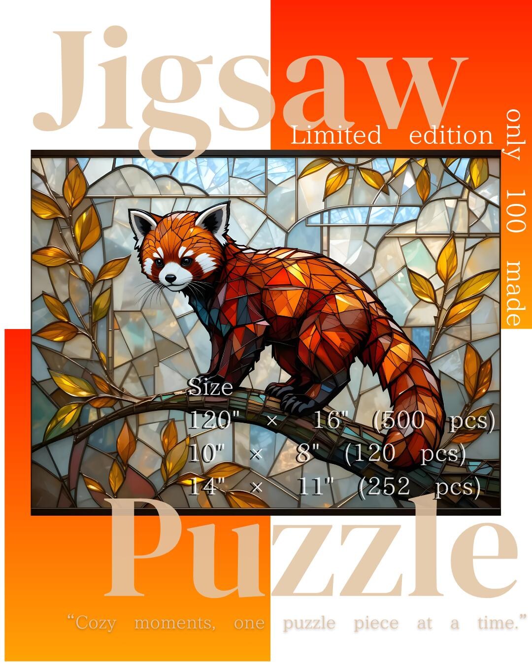 Red Panda Stained Glass Fantasy Jigsaw Puzzle, Puzzle (120, 252, 500 ...