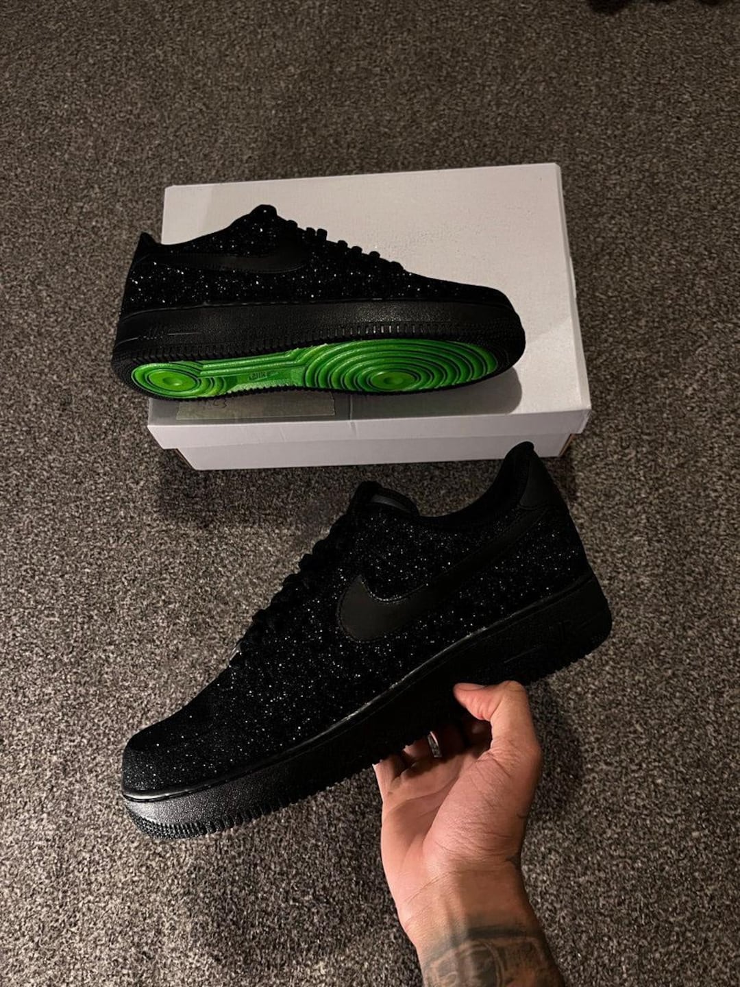 Custom Black Glitter Green Bottom Air Force 1, Custom Air Force 1 ...