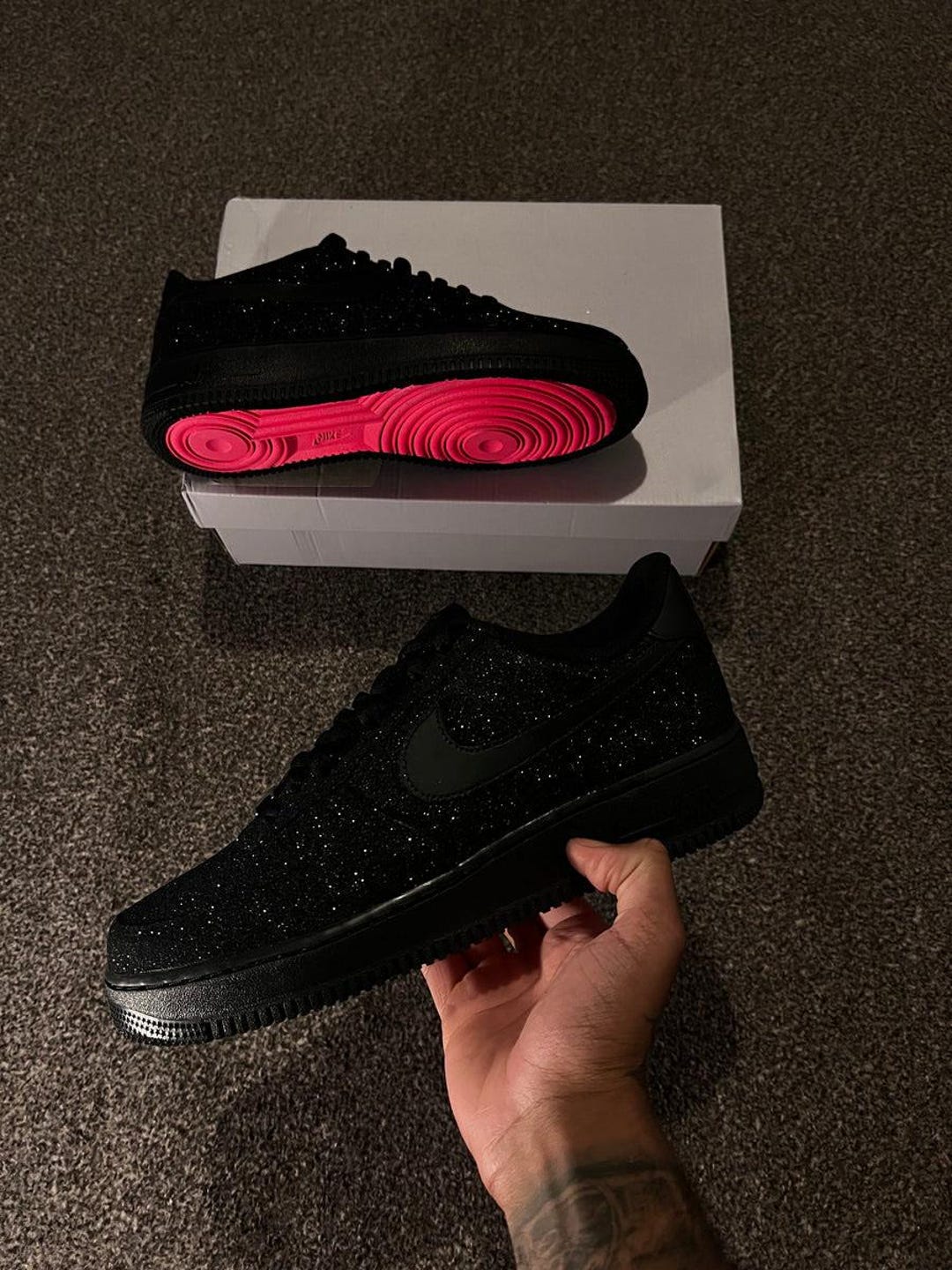 Custom Black Glitter Pink Bottom Air Force 1, Custom Air Force 1 ...