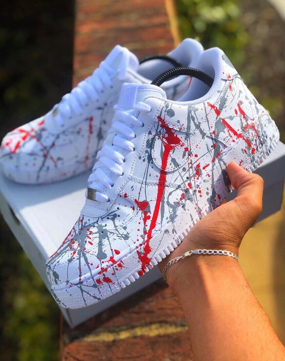 Custom Red/gray Splatter Air Force 1, Custom Air Force 1, Custom Red ...