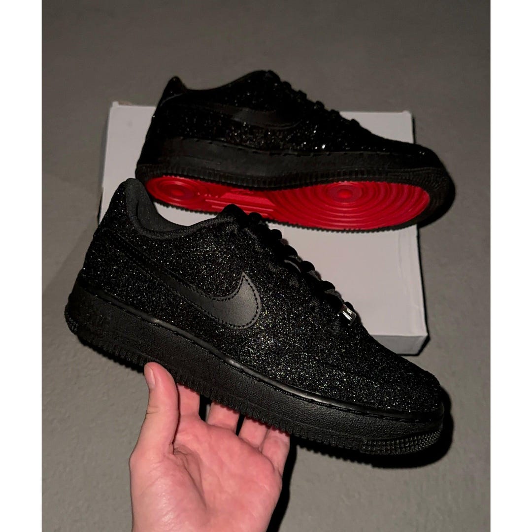 Custom Black Glitter Red Bottom Air Force 1, Custom Air Force 1, Custom ...