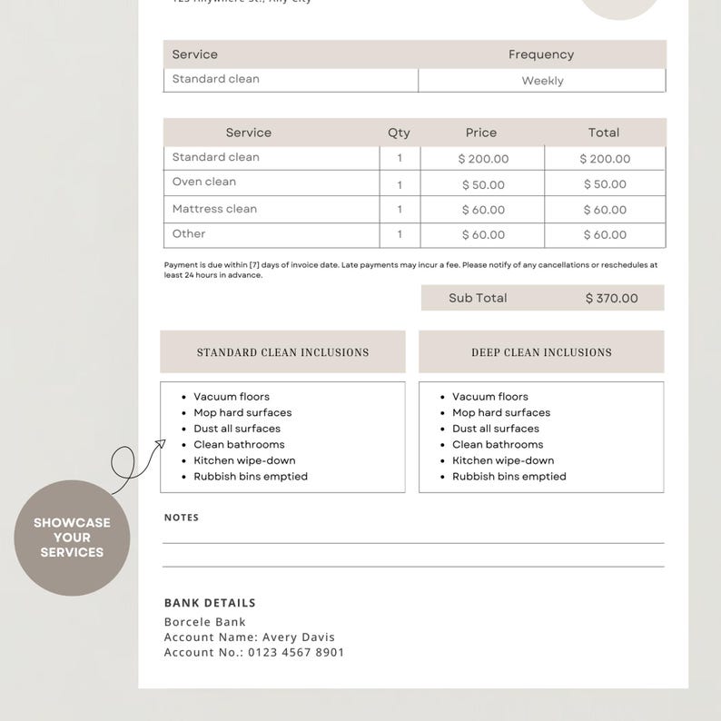 Cleaning Business Invoice Template Canva, Printable Billing Sheet ...
