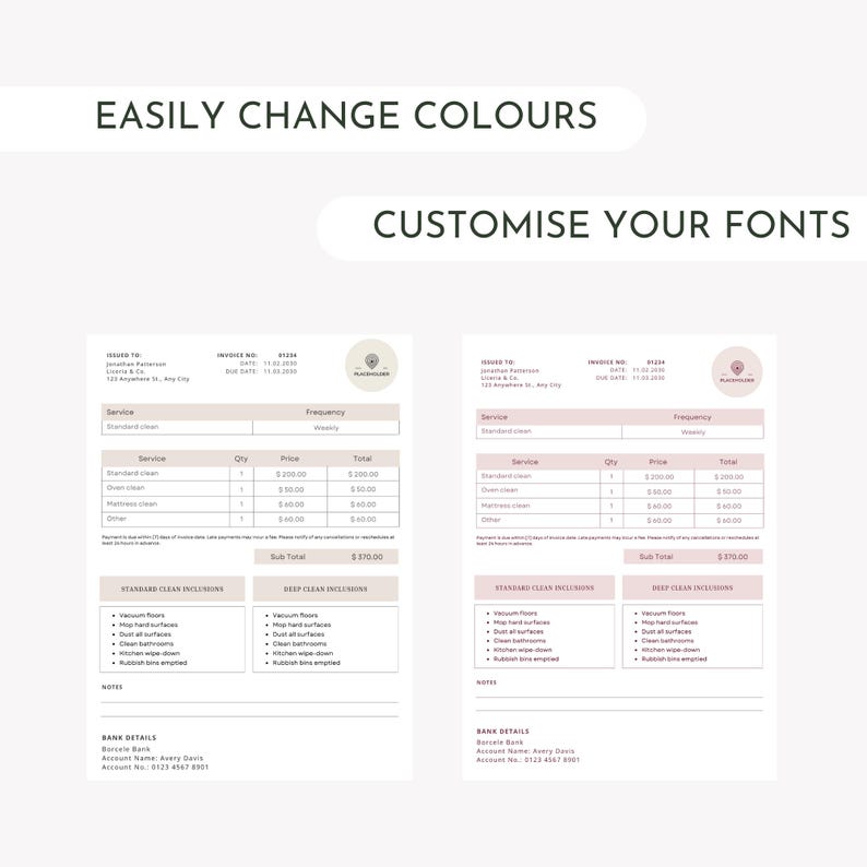 Cleaning Business Invoice Template Canva, Printable Billing Sheet ...