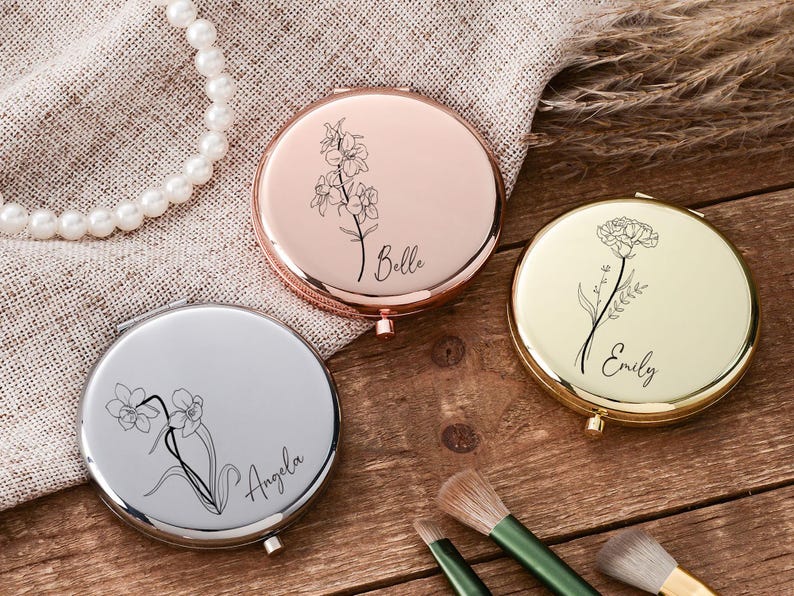 Personalized Makeup Mirror With Name,custom Bridesmaid Gifts,engraved Pocket Mirror,wedding ...