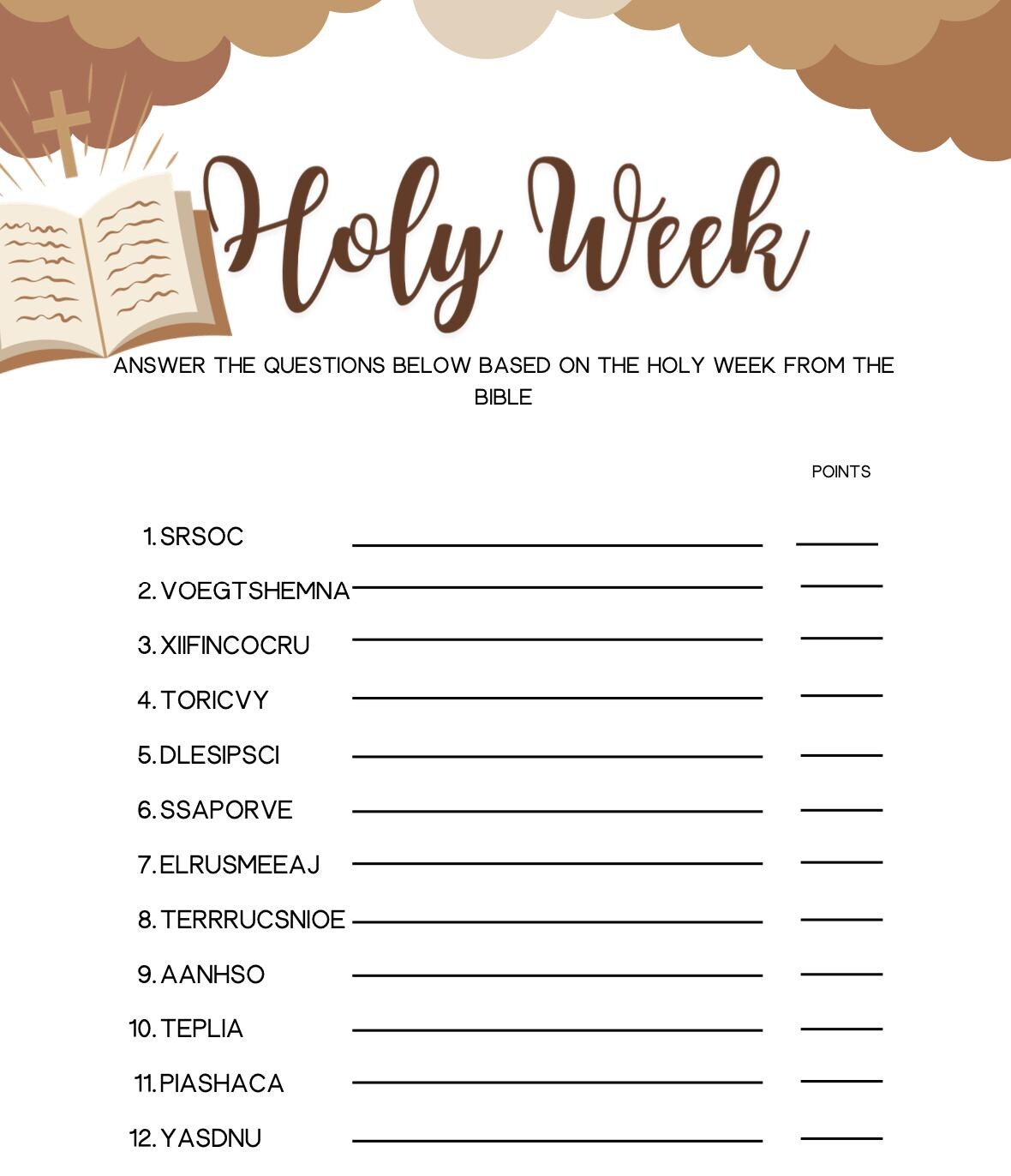 Holy Week Bible Trivia Bundle | Powerpoint, Printable & Unscramble Game ...