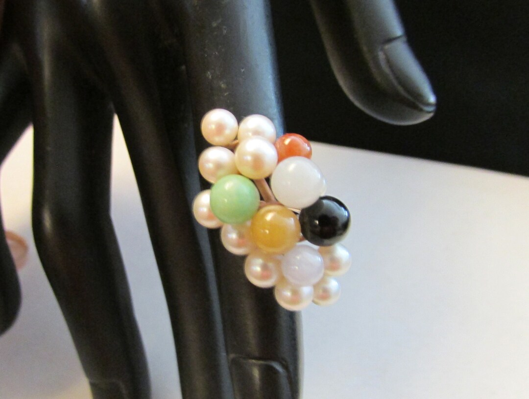 Vintage Estate Mid Century Ming's of Honolulu 14K Gold Multi Color Jade ...