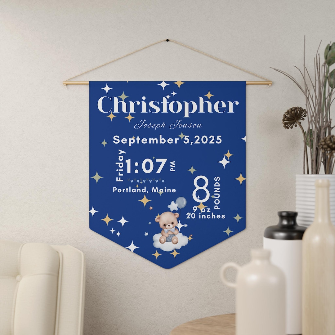 Custom Birth Stat Sign, Nursery Pennant Banner, Baby Name Decor, Custom ...