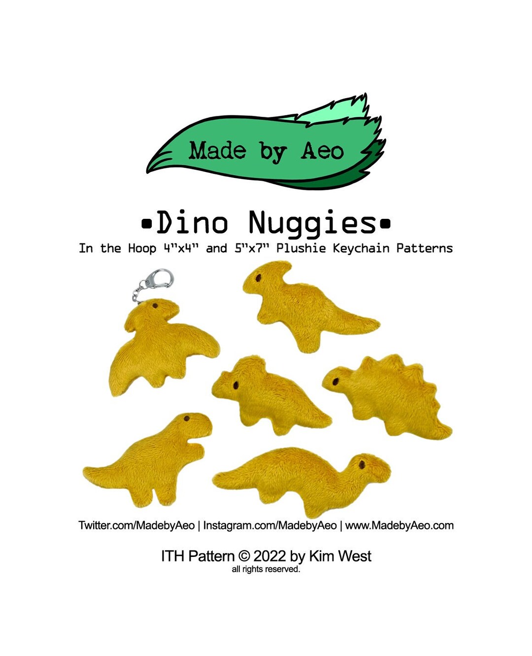 ITH DIGITAL PATTERN Dino Nuggies Plushie Keychain Bundle in the Hoop ...
