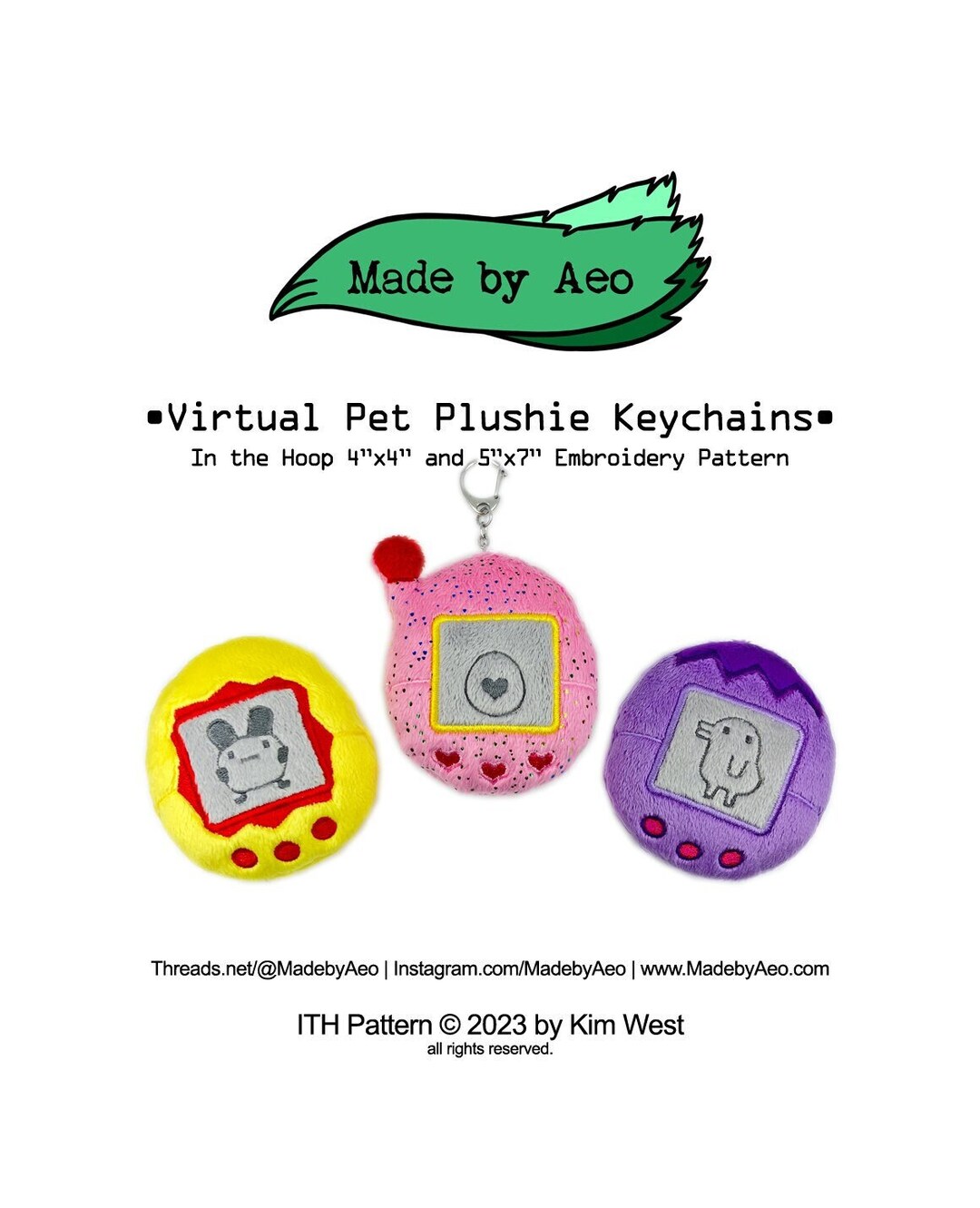 ITH DIGITAL PATTERN - Virtual Pet Plushie Keychains - in the Hoop ...
