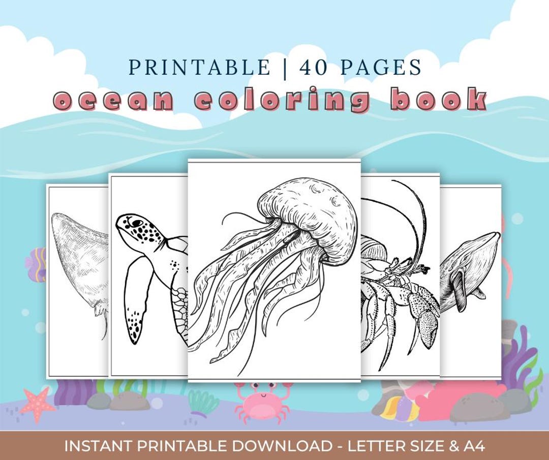 Sea Animal Coloring Book Pages - Ocean/ Sea Creature Coloring Book ...