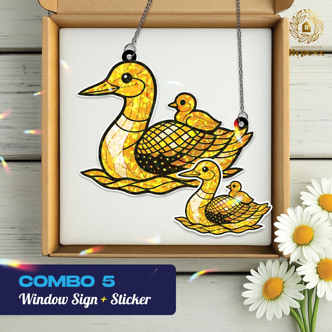Duck Window Hanging, Stained Glass Duck Decor, Baby Duck Suncatcher ...