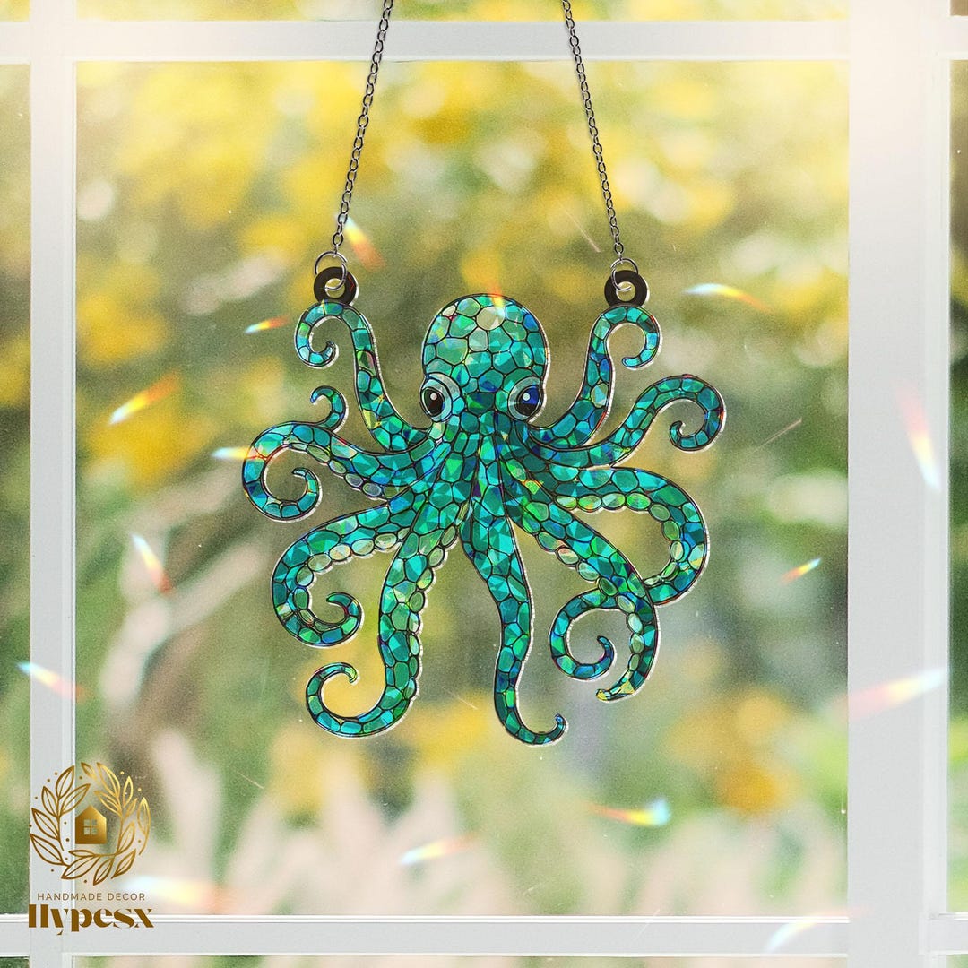 Octopus Window Hanging for Ocean Decor, Blue Sea Animal Ornament ...