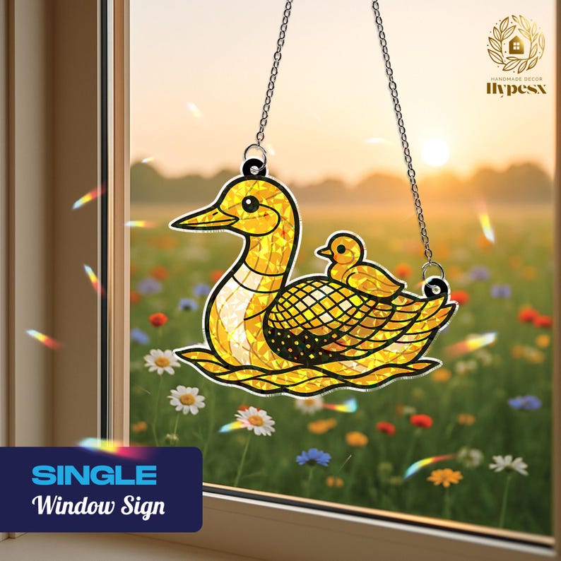 Duck Window Hanging, Stained Glass Duck Decor, Baby Duck Suncatcher ...