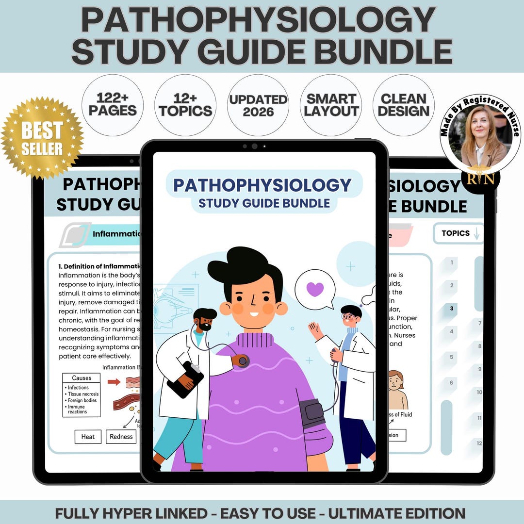 Pathophysiology Study Guide Bundle: Nursing School Notes, Flashcards ...