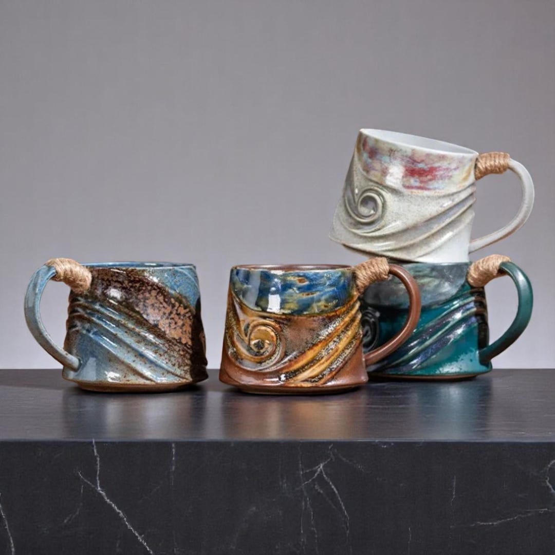 Japanese Style Spiral Hemp Rope Ceramic Mug – Rustic Rough Pottery ...