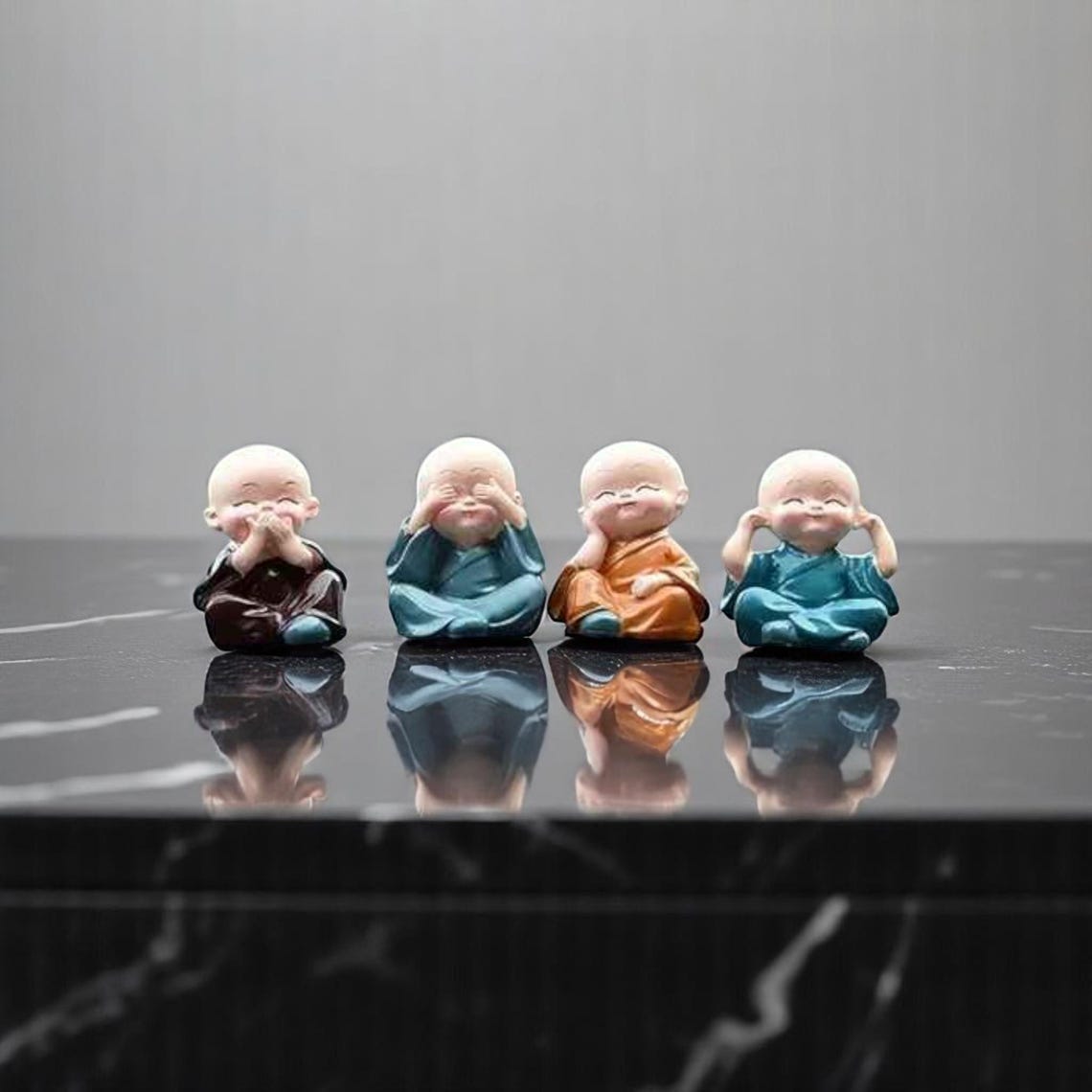 4pcs Cute Little Monk Buddha Statues – Resin Meditation Figurines Set ...