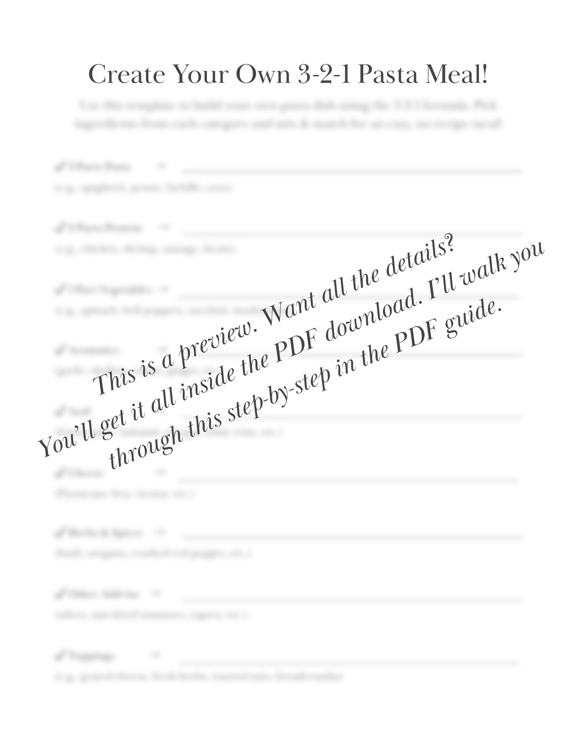 3-2-1 Pasta Ebook | No-recipe Dinner Formula | Printable Meal Planner ...