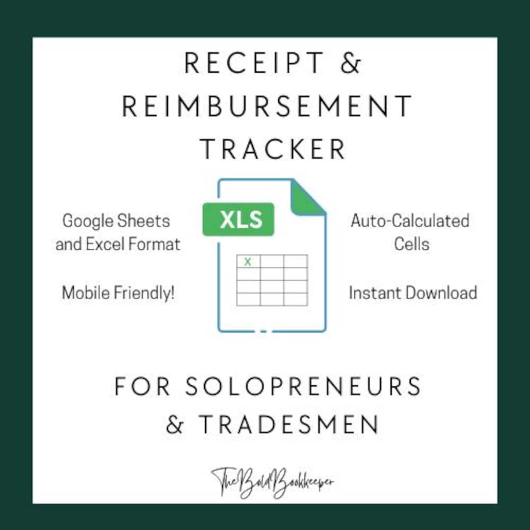 Receipts & Reimbursement Tracker | Excel and Google Sheets | Small ...