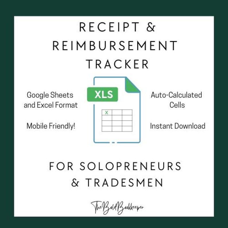Receipts & Reimbursement Tracker | Excel and Google Sheets | Small ...