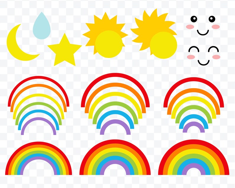 Rainbow SVG Bundle, Layered Rainbow PNG, Cute Cloud Weather Clipart ...