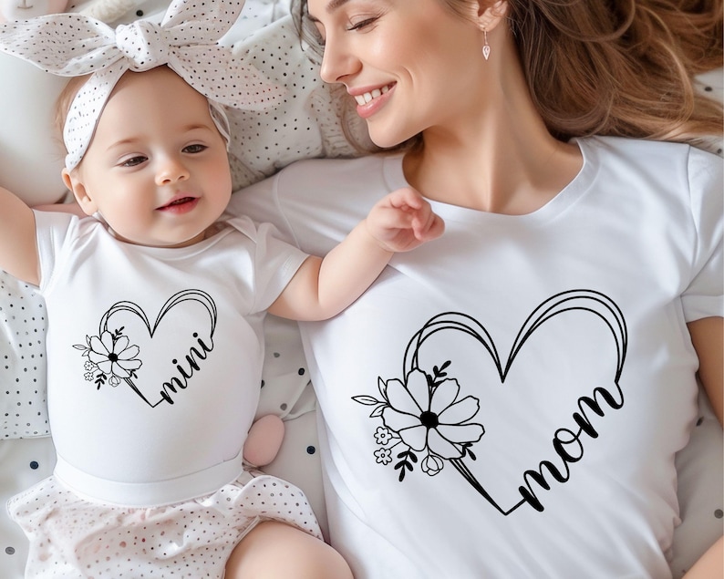 Mama Mini Matching SVG, Mom Heart Line Art, Mother's Day Botanical ...