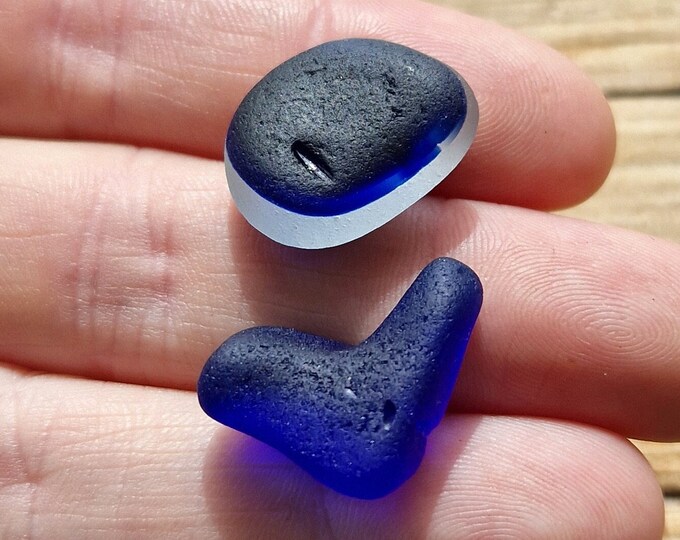 SEAHAM PAIR | Multi & Heart | Cobalt Blue | English Sea Glass | End of ...