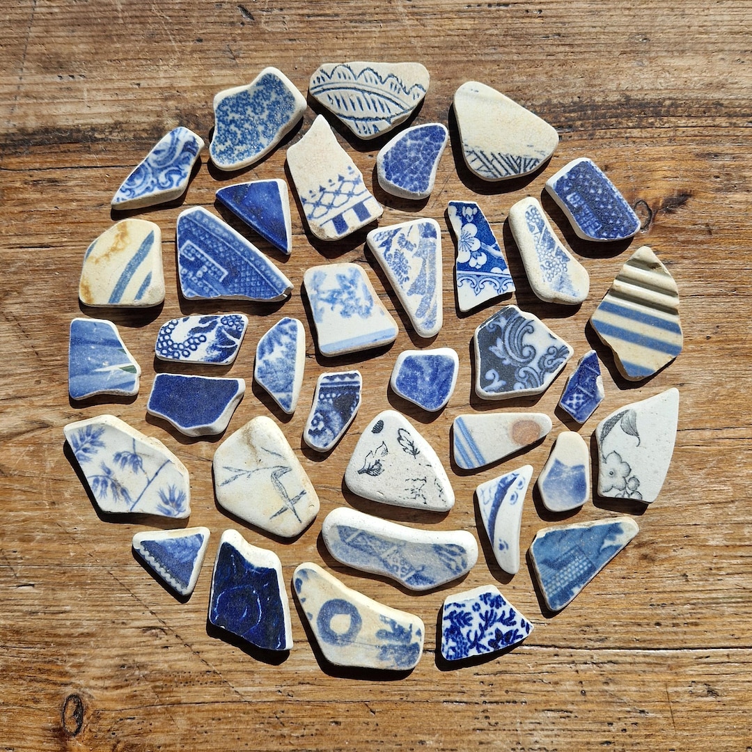 Scottish Sea Pottery Shards: Vintage Beach Finds for Mosaic Art (SET147 ...
