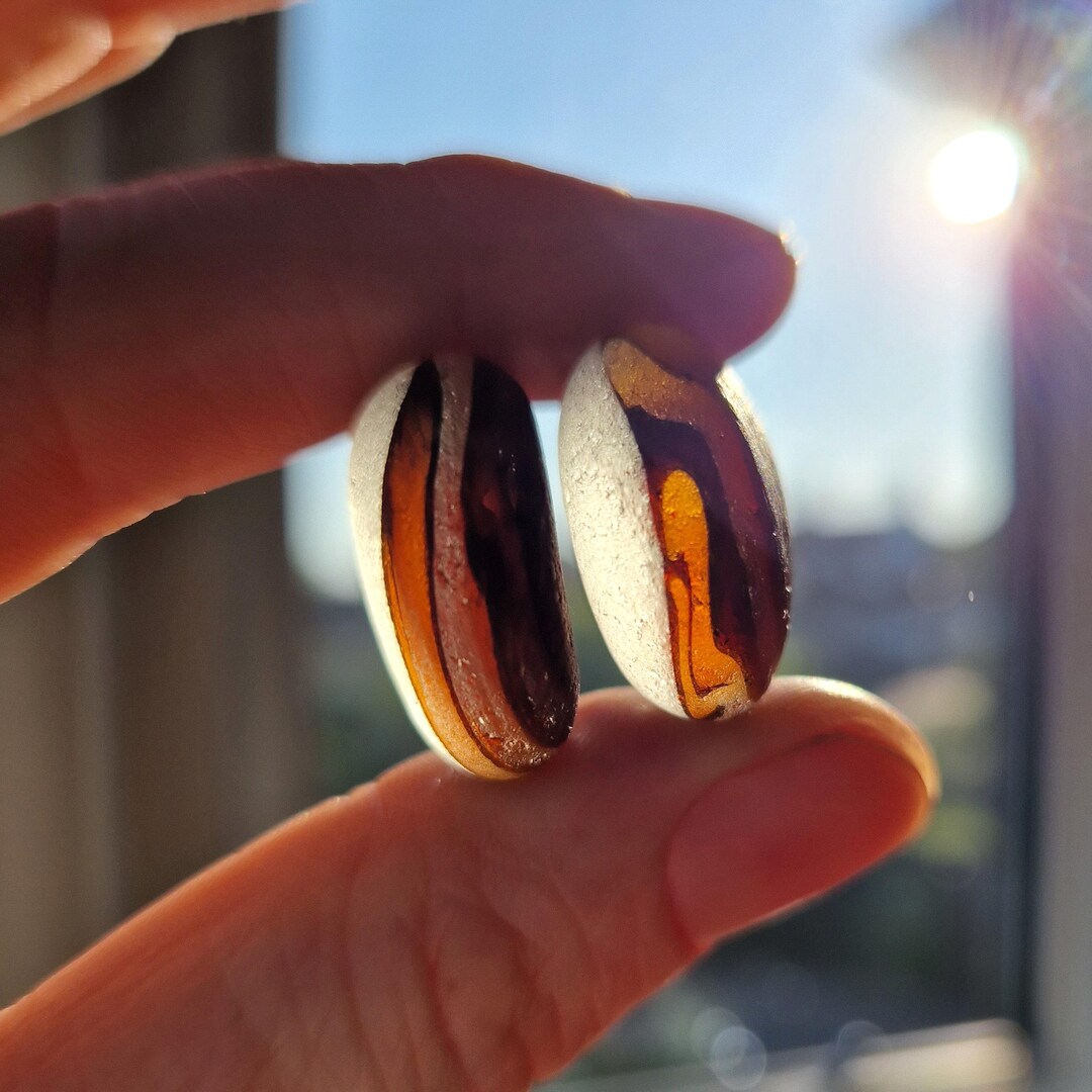 Large Amber Seaham Multi: Sea Glass Pair, English Beach Jewelry ...