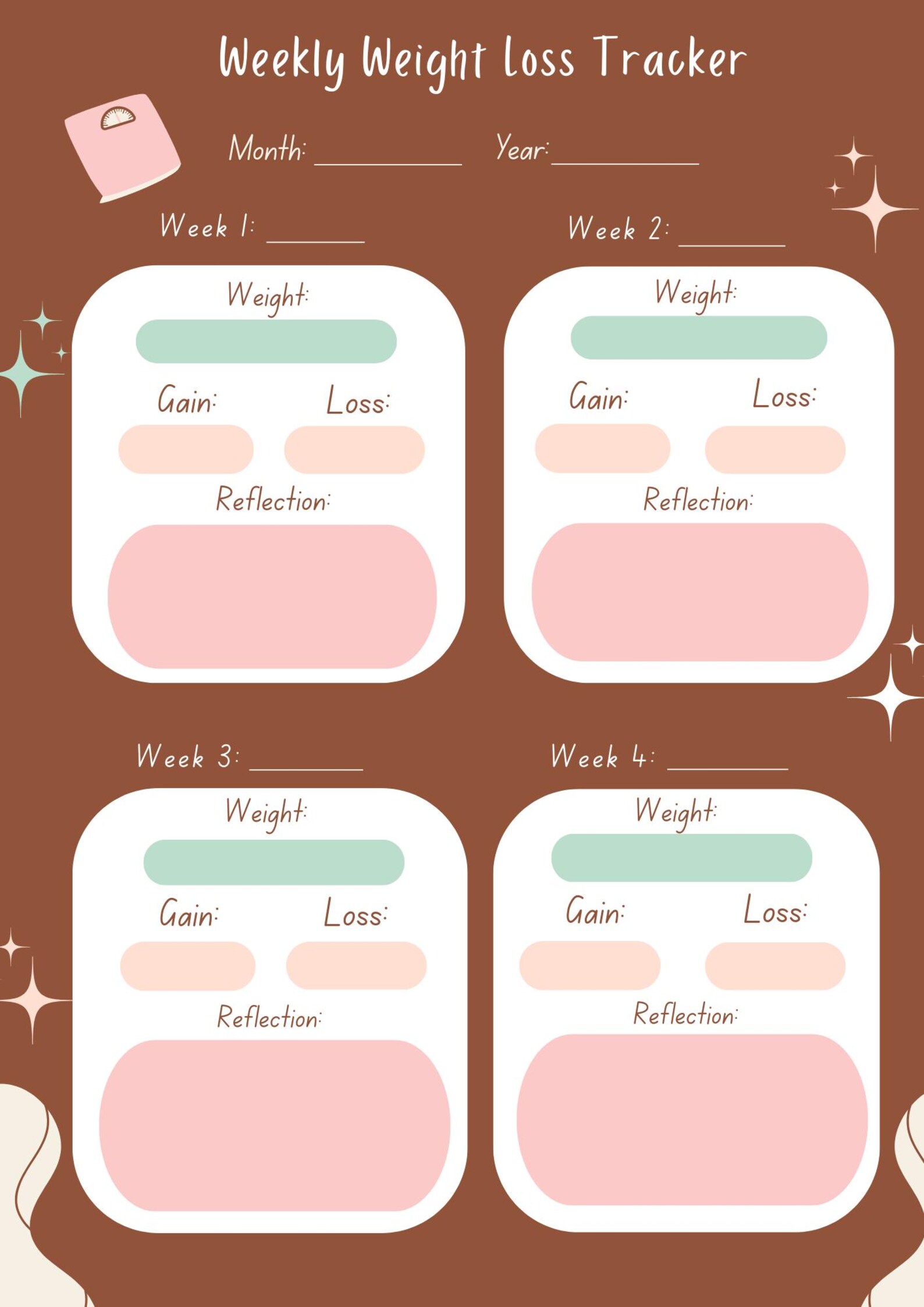 Weekly Weight Loss Tracker Printable | Cute Aesthetic Weight Loss Chart ...