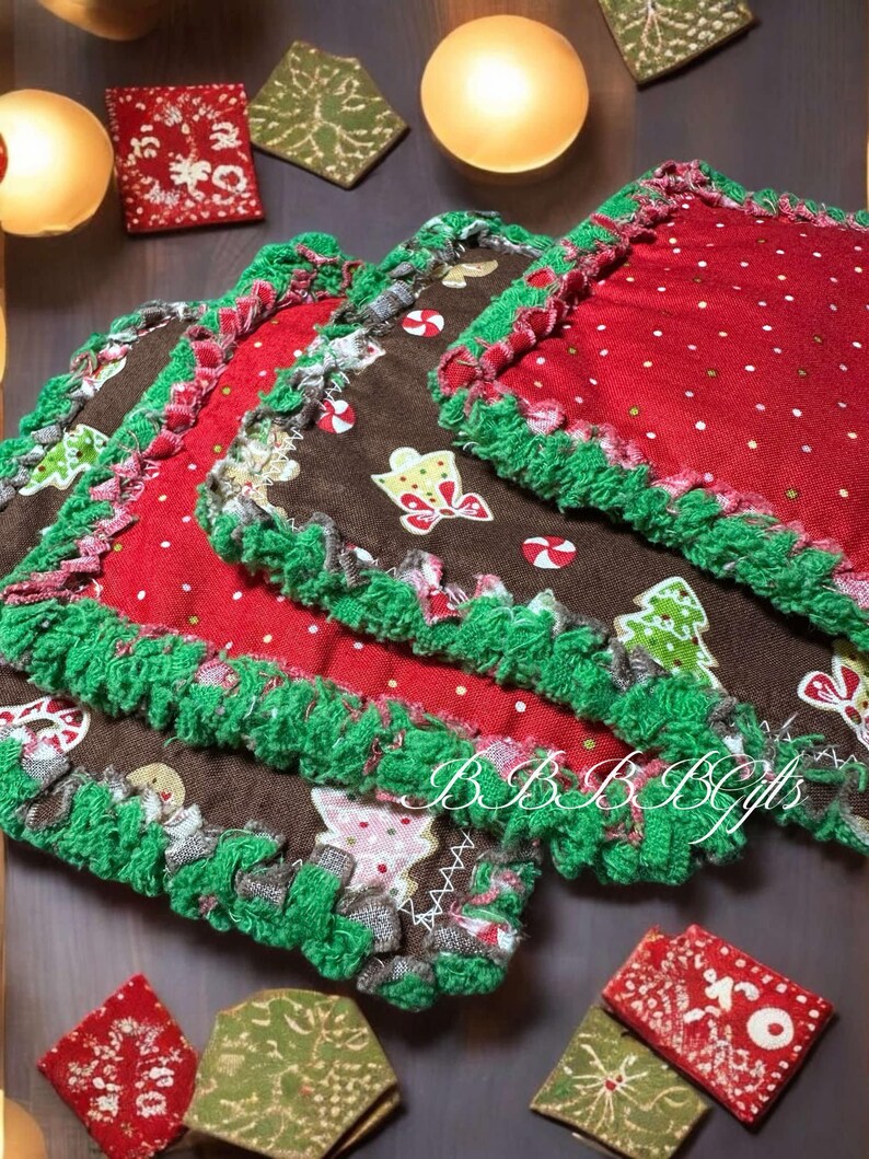 4 5.5 Brown.red Christmas Polka Dot Rag Quilt Coaster Set : Cotton ...