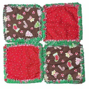 4 - 5.5" | Brown.red Christmas Polka Dot Rag Quilt Coaster Set : Cotton ...