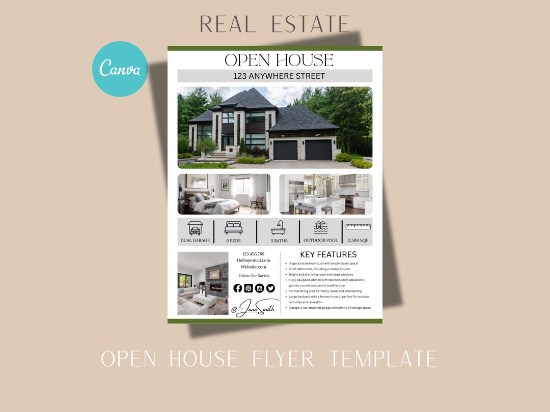 Editable Open House Flyer Template | Modern Real Estate Marketing Canva ...