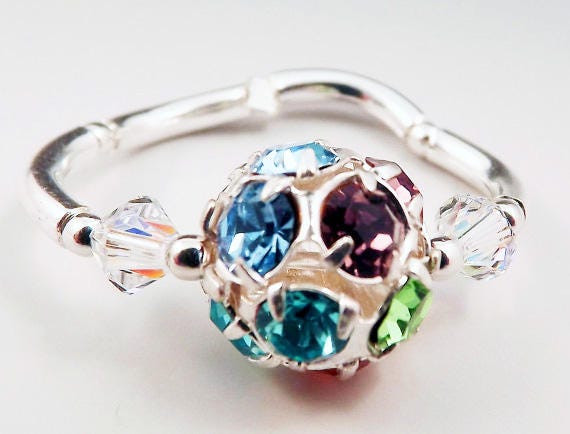 Buy Swarovski Crystal Stretch Fit Ring Light Multi Colored Pastel Rhinestones 10mm Ball Stretchy Ring Online in India Etsy