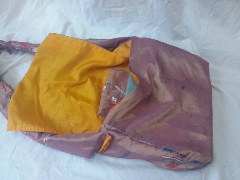 Messenger Bag - Hand Embroidered Silk - Recycled Table Runner - Book ...