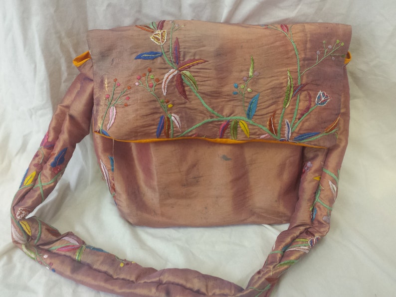 Messenger Bag Hand Embroidered Silk Recycled Table Runner | Etsy