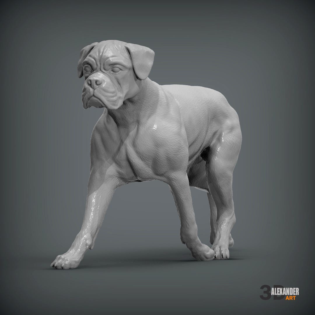 3D Printed Boxer Dog Statue, Gift for Dog Lovers, Memorial Sculpture ...